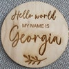 Hello World Personalized Baby Name Disc/ Wooden Baby Disc / Wood Baby ...