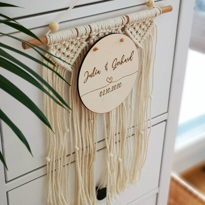 Macrame Wall Hanging Wood Sign Wedding Gift Personalized - Etsy