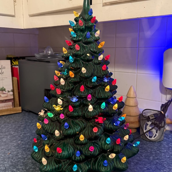 Wood Ceramic Christmas Tree Base With Light - Etsy