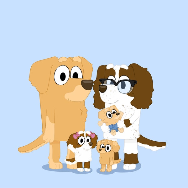 Bluey-inspired Family Portrait, Cartoon Family Portrait, Custom Bluey ...