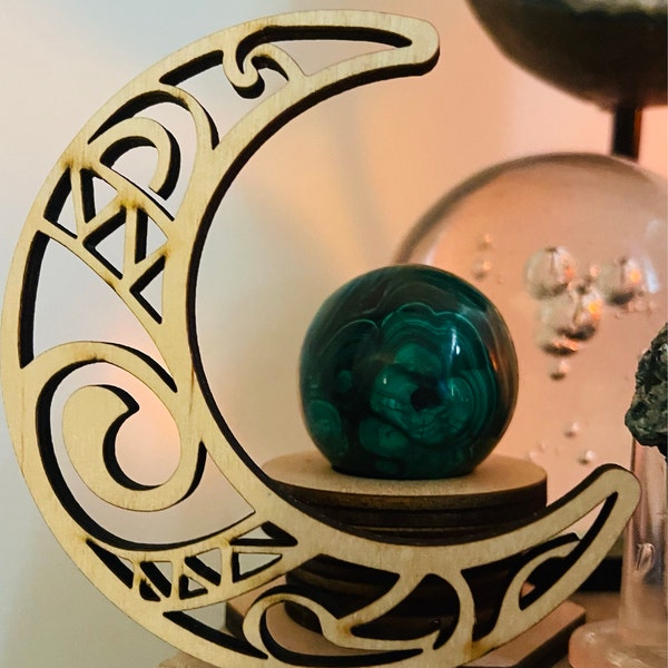Crescent Moon Sphere Stand / Quality Handmade/ Wooden/ Crystal Ball ...