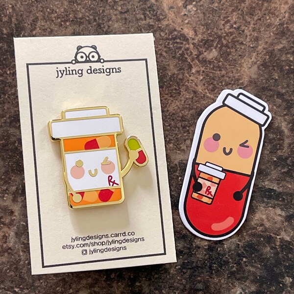 Pharmacy Pill Bottle Enamel Pins | Pharmacy Stickers Gifts and Decals ...