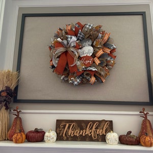 Fall Wreath With Sign for Front Door, Rust Leaves Autumn Wreath, White ...