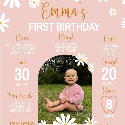 EDITABLE Daisy First Birthday Milestone Sign, Miss Daisy One Year of ...