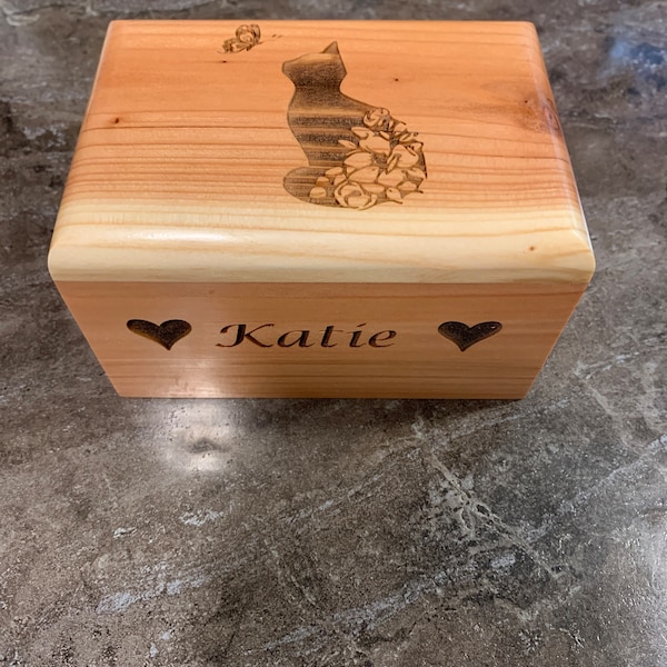 Engraved Wood Cat Urn: Small Pet Cremation Box - Etsy