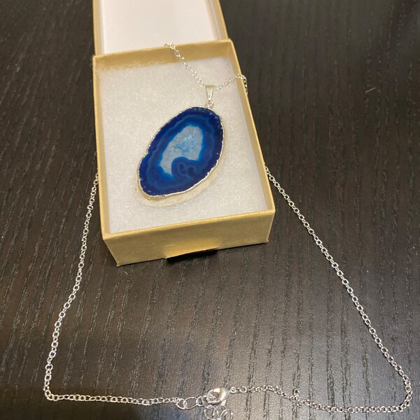Blue Geode Necklace - Agate Pendant Stone Slice Jewelry Slice Quartz ...