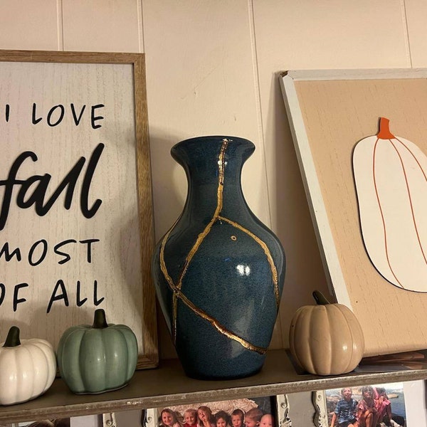 Kintsugi Style Vase Stoned Denim Color - Etsy