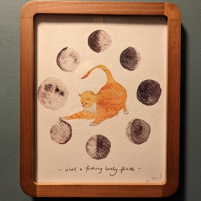 Moon Cat Signed Print by Zeppelinmoon - Etsy