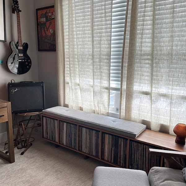 Vinyl LP Storage Bench Lo-fi Edition With Mid Century Modern Stylings ...