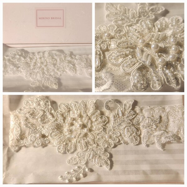 Something Blue Lace Garter Set, Beaded Embroidery Lace Garter, Bride ...