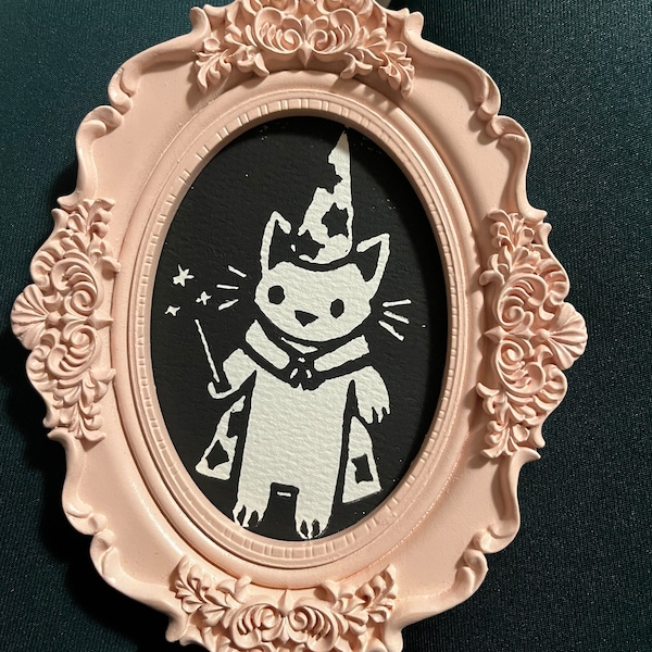 Magical Wizard Cat Linocut Block Print | 4 X 6 Mini Print | Printmaking ...