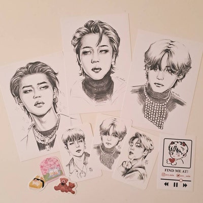 BTS Pencil Sketch A5 Art Print Park Jimin painting, K-pop, Gift, ARMY ...
