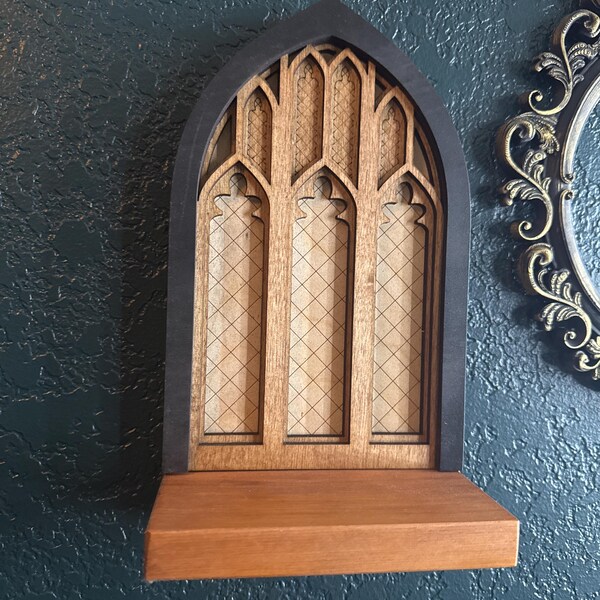 Gothic Cathedral Arch Wall Shelf B - Wood Candle Sconce, Altar or Plant ...