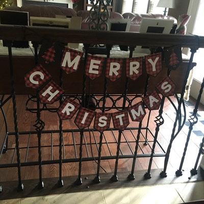 Red Buffalo Plaid Merry Christmas Banner, Christmas Decorations ...