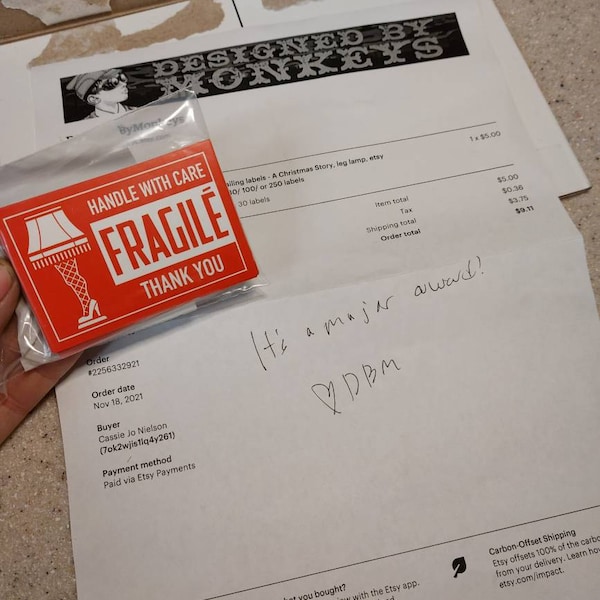 FRAGILE Mailing Labels - A Christmas Story, Leg Lamp, Etsy Sellers: 10 ...