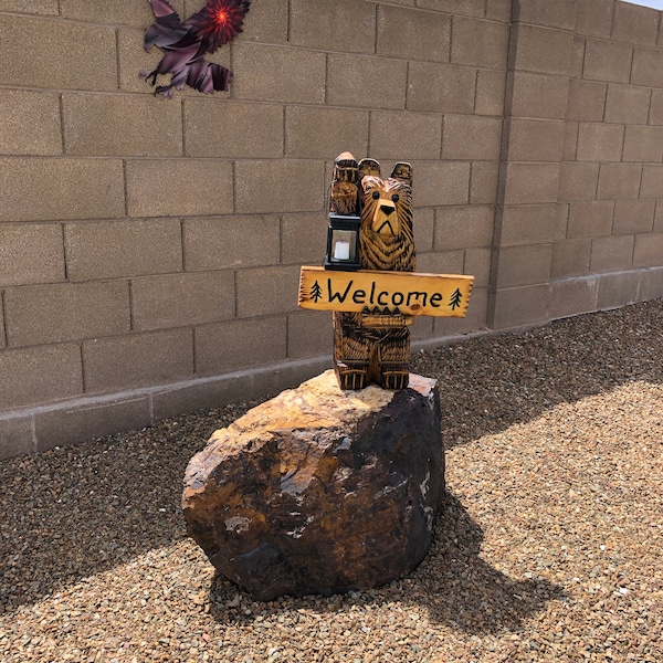 2ft Welcome Bear Chainsaw Carving With Personalized Sign - Etsy