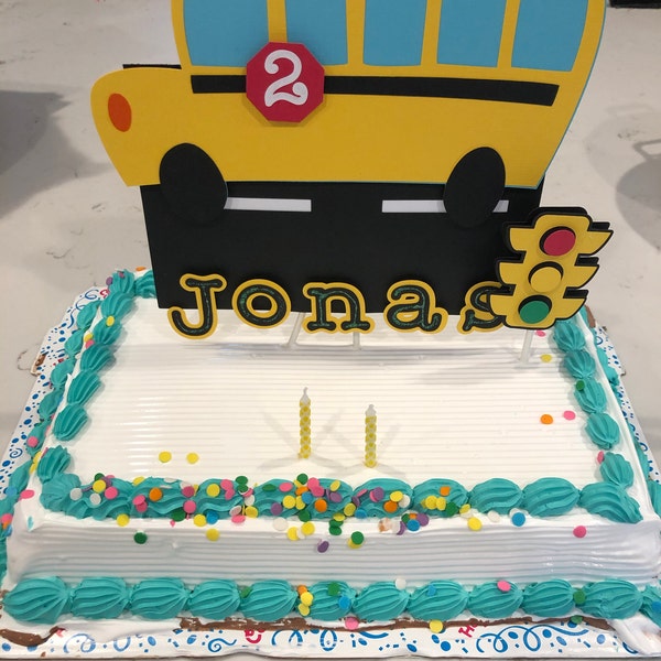 School Bus Cake Topper, Personalized, Yellow Bus, Wheels on the Bus ...