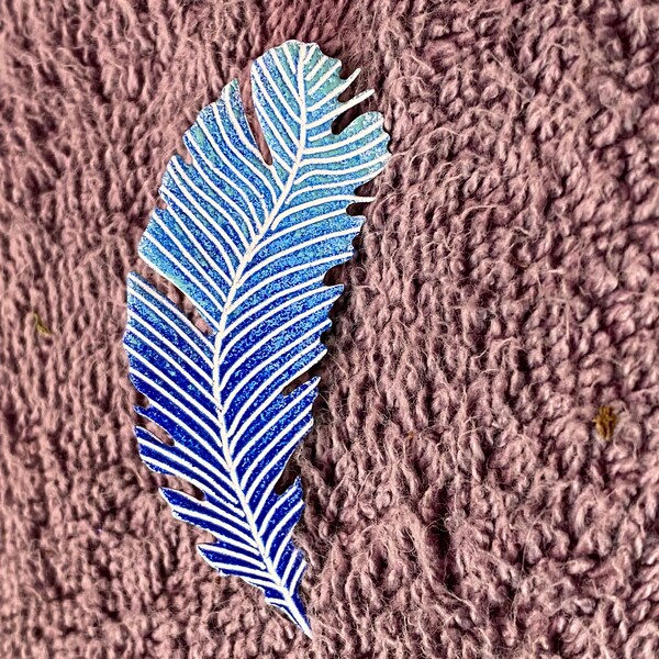Blue Hand-painted Stainless Steel Feather Brooch, Enamel Pin, Enamel ...