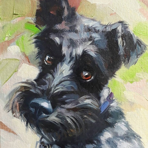 Custom Pet Portrait Black Dog Painting Original Art Personalized Gift ...