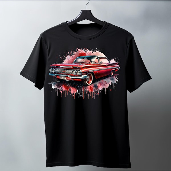 Vintage 1959 Chevrolet Impala Art Print - Cherry Red Watercolor Splash ...