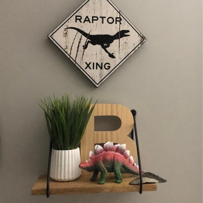 RAPTOR XING Sign Velociraptor Crossing Dinosaur Warning Canvas on Wood ...