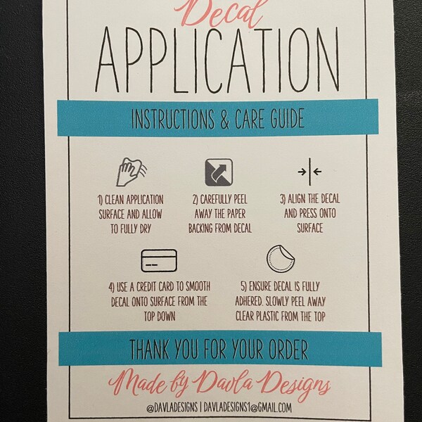EDITABLE Vinyl Decal Care Card Instructions, Printable Decal ...