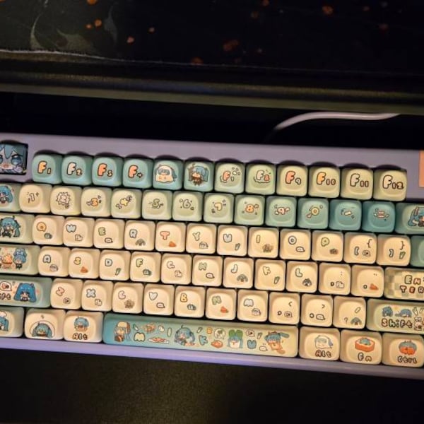 145keys Cute Cat Keycap Set, Blue Keycaps, MOC Profile Keycaps, PBT ...