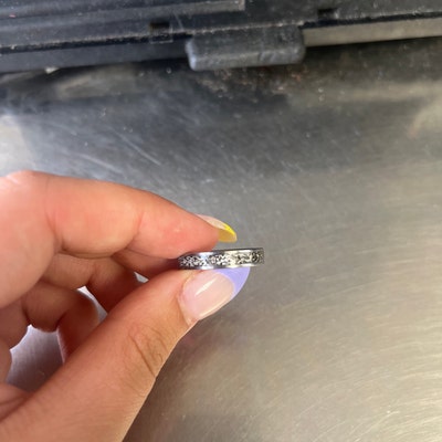 Hammered Meteorite and Guitar String Black Tungsten Ring Tungsten ...