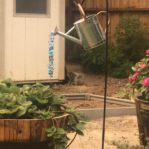 Blue Crystal Pouring Watering Can- Sun Catcher - Copper and Galvanized ...