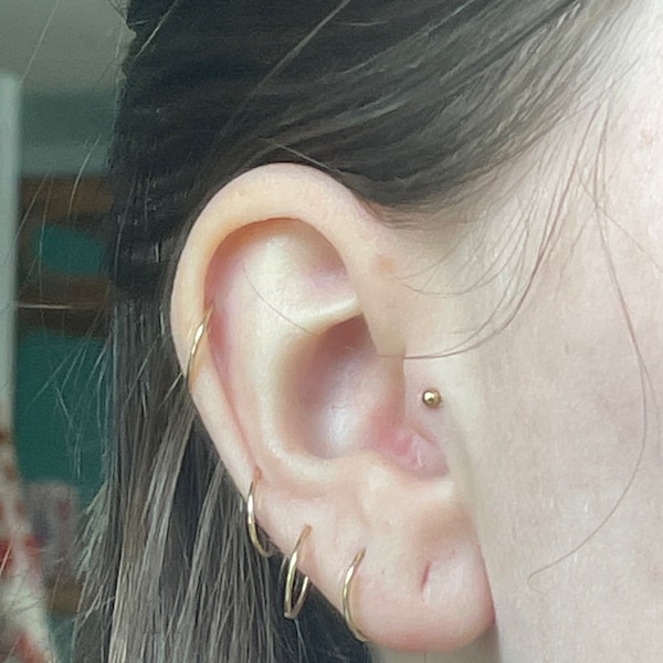 Gold Triple Forward Helix, 16g, 2mm 3mm 4mm Balls, Labret Studs, 6mm ...