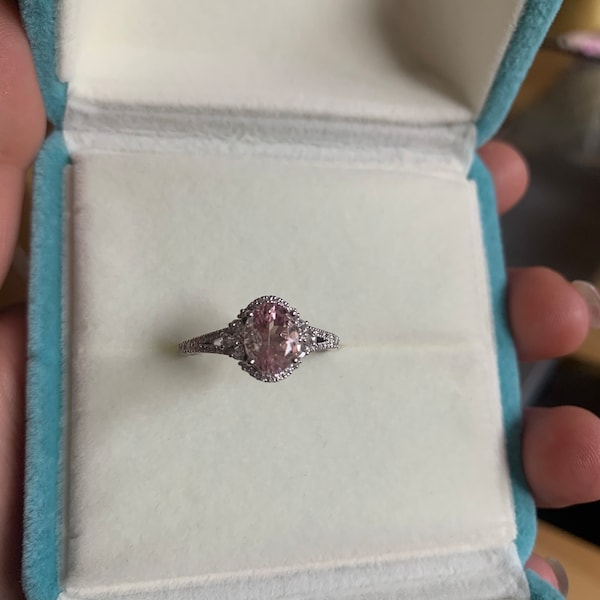 Oval Cut Natural Pink Morganite Engagement Ring Solid Rose Gold Halo ...