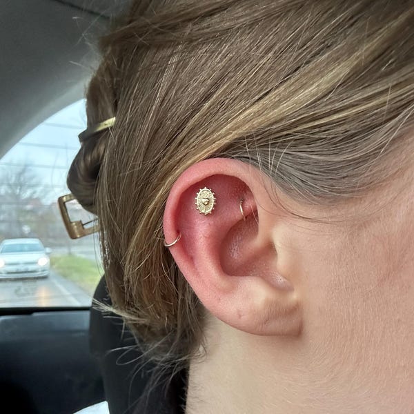 Natural Rhodolite 14K Real Gold Flat Back Screw Back Tragus Earring ...