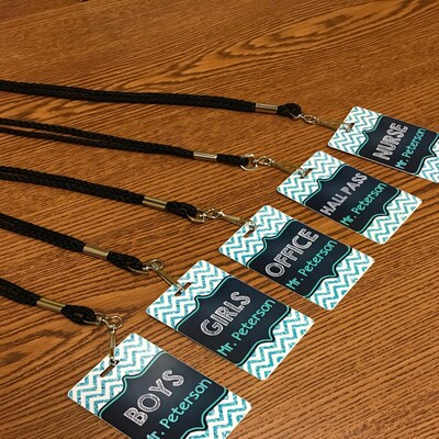 Teal Chevron Theme Classroom Hall Passes for Teachers, Personalized ...