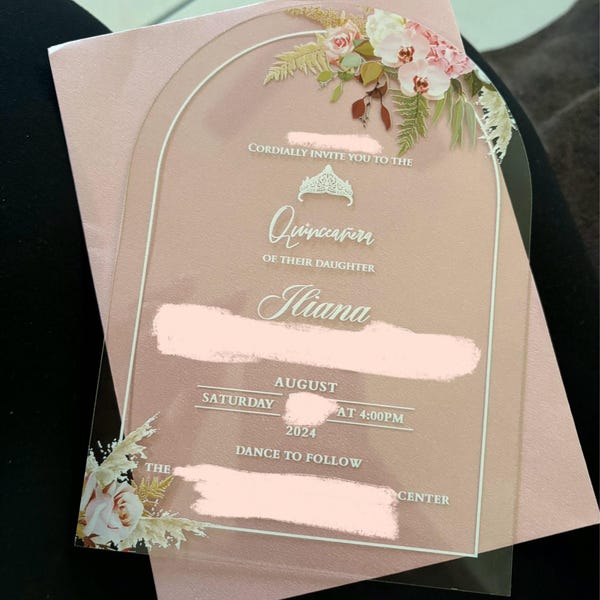 Arch Blush Pink Acrylic Wedding Invitation: Floral Metallic Envelope - Etsy