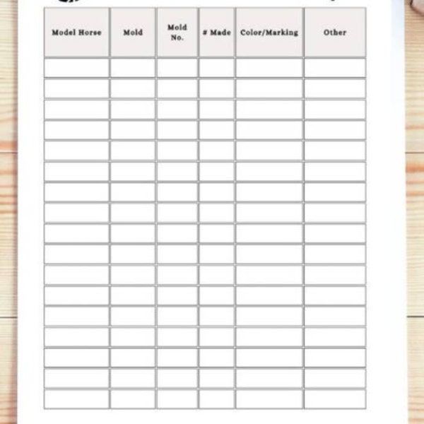 Model Horse Inventory Sheet, Breyer Horse Inventory Tracker, Schleich ...