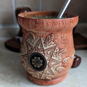 Wooden Yerba Mate Full Carved Gourd Chevron Design Includes - Etsy