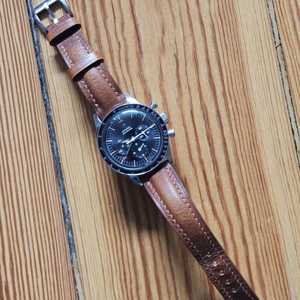 Omega Waxy Dark Brown Leather Watch Strap , Handmade Leather Watch Band ...