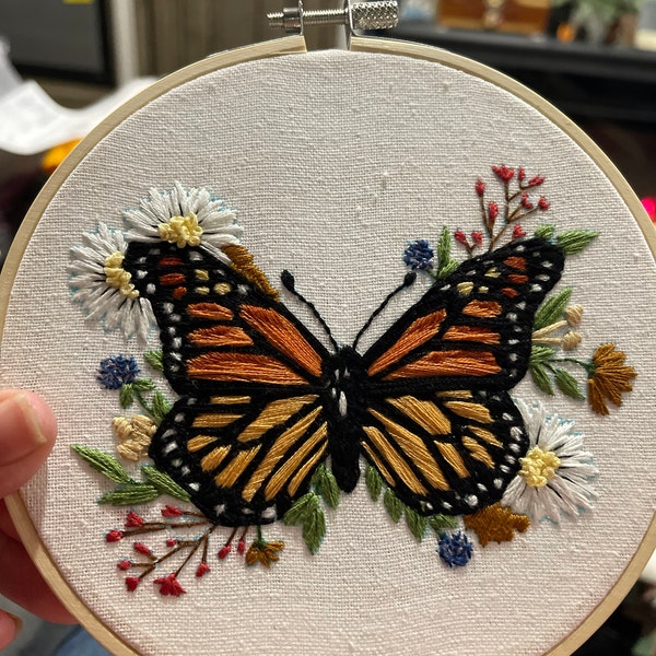 Monarch Embroidery Pattern, Hand Embroidery, Botanical Embroidery ...