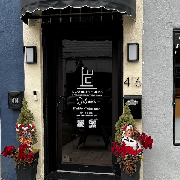 Custom Storefront Window Welcome Sign With QR CODE | Business Hours ...