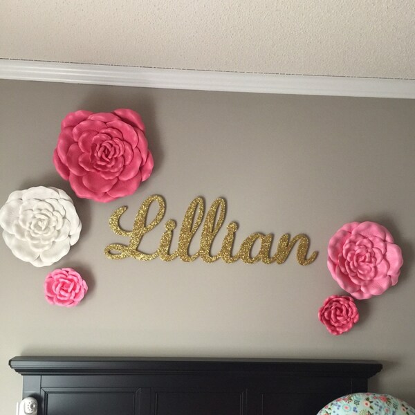 Wall Decor Wooden Name Wall Hanging Name Plaque Sign GLITTERED GOLD ...