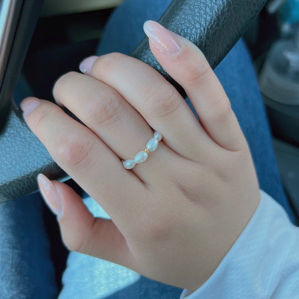 JULIE Real Freshwater Pearl Ring, Seed Pearl Ring, Beaded Pearl Ring ...