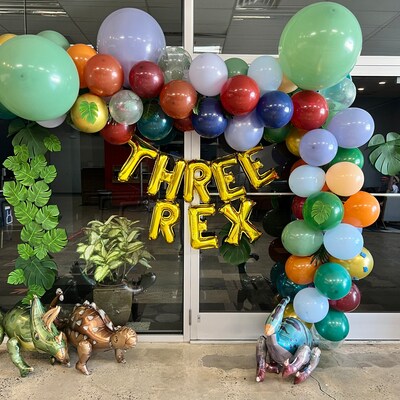 THREE REX 16 Gold Balloons 3rd Birthday Letter Balloons Dinosaur Party ...