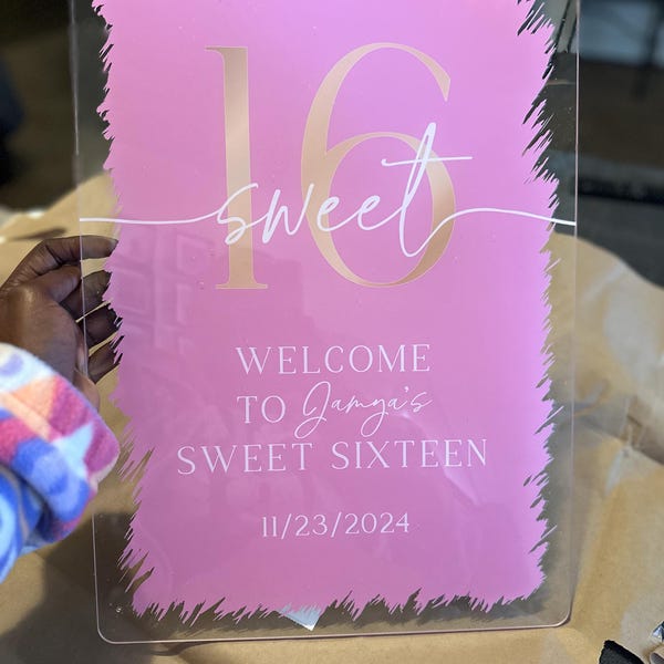 Sweet 16 Welcome to Sweet Sixteen Party Sign, Acrylic Personalized ...