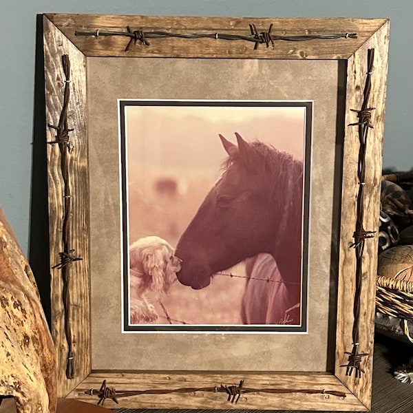 Barbed Wire Picture Frame, Handmade Distressed Frame With Rusty Barb ...