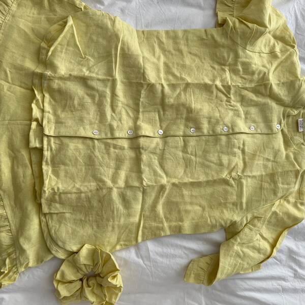 Pastel Yellow Linen Pajama Set, Linen Ruffle Shorts and Shirts, Light ...