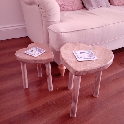 Set of 2 Wooden Heart Shape Stacking Stools / Side Tables / - Etsy UK