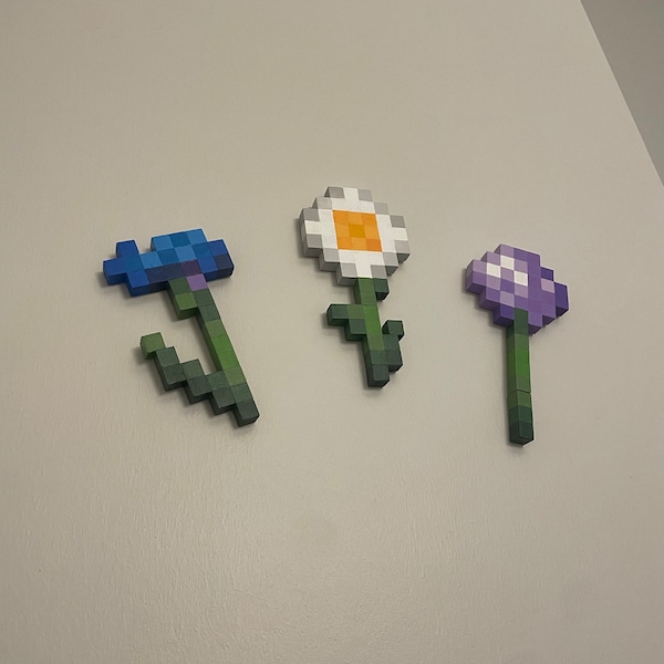 Wooden Block Minecraft Inspired Hand Painted Wall Art Tulip Flower - Etsy