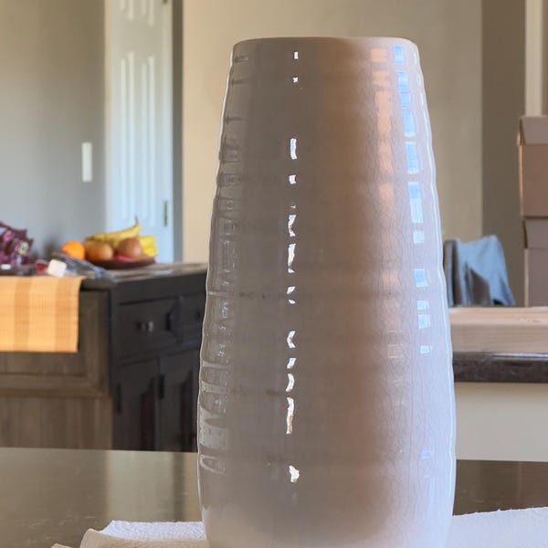 Ceramic Vase | 11 - 1/2 Inch Vase for Flowers | Cream White Ceramic ...
