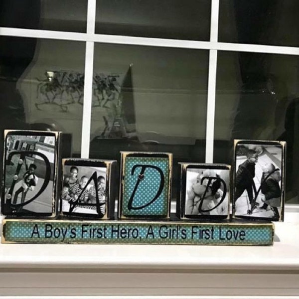 Daddy Photo Block, Customized Daddy Sign Word Blocks With Pictures, Dad ...