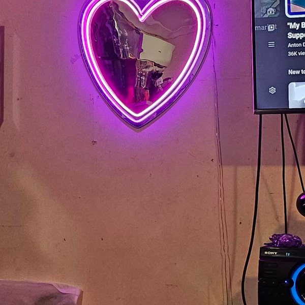 Heart Shape LED Neon Mirror for Room Decoration, Makeup Mirror Neon ...